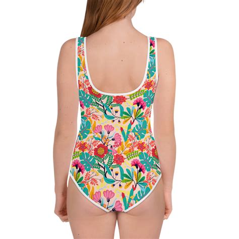 Exotic Flowers Girls Swimsuits 8 20 Groovy Floral Colorful Cute K