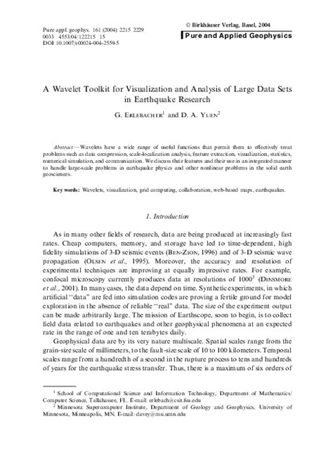 Pdf A Wavelet Toolkit For Visualization And Analysis Of Large Data Sets In Earthquake Research