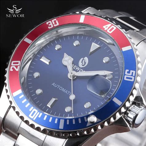 Sewor Brand Watch Men Stainless Steel Sport Skeleton Mechanical ...