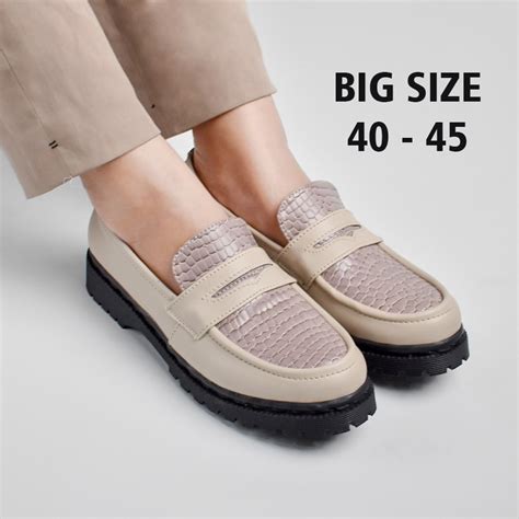 Jual Sepatu Docmart Wanita Big Size 40 45 Loafer Cewek Kasual Formal Cream Croco Dokmar Cewe