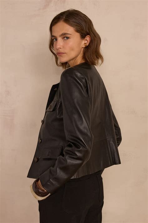 Blouson Charlotte En Cuir Femme Noir Maison 123