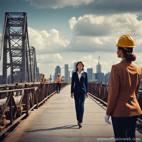 Anthropomorphic Bridge And Thoughtful Woman In Suit Stable Diffusion Online