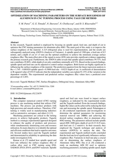 pdf optimization of machining parameters on the surface roughness of