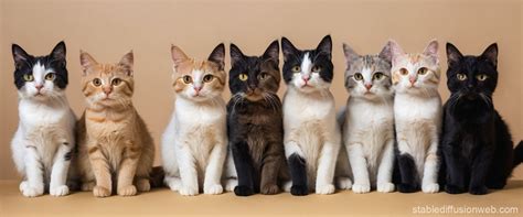 A Lined Up Group Of Cats Stable Diffusion Online