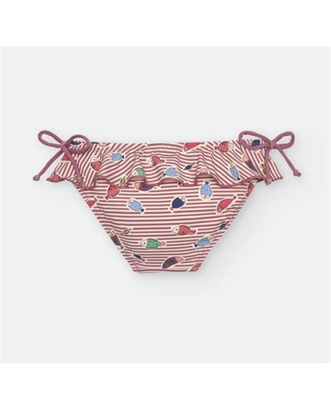302 13 Culetín De Baño Niña Peces Burdeos