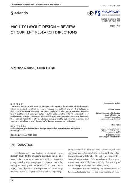 Facility Layout Design Review Of Current Research 2018 Pdf