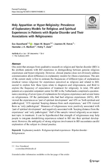 Pdf Holy Apparition Or Hyper Religiosity Prevalence Of Explanatory