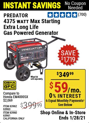 Predator 4375 Watt Max Starting Extra Long Life Gas Powered Generator