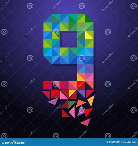 Shattered Triangle Number Nine Stock Vector Illustration Of Mosaic