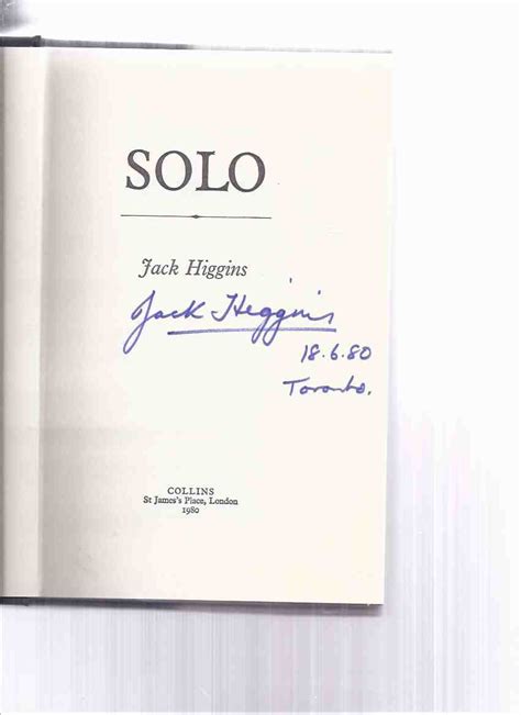 Solo By Jack Higgins A Signed Copy Uk 1st Edition By Higgins