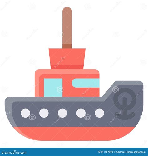 Tugboat Transportation Cartoon Character Side View Vector Illustration