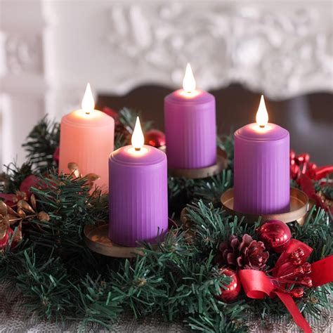 Fpoo Battery Operated Advent Candles Purple And Pink
