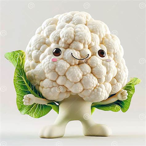 Funny Cute Head Of Cauliflower With Hands And Eyes 3d Illustration On