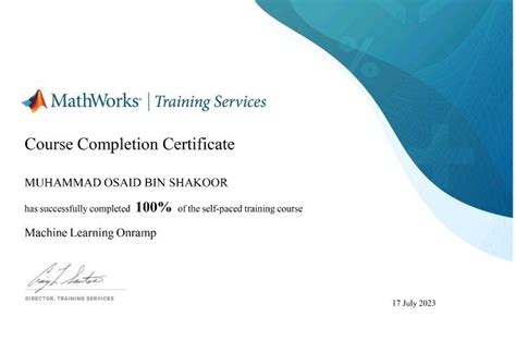 Muhammad Osaid Bin Shakoor On Linkedin Machinelearningonramp Mathworks Ai Datamagic