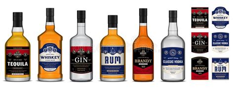 Vector Alcoholic Drinks Labels And Bottles Stock Vector Illustration Of Alcohol Distillery