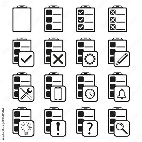 Clipboard Icon Empty Clipboard Checklist Clipboard Icons With Different Signs Clock Bell
