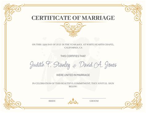 Regal Marriage Certificate Template Landscape Wordlayouts