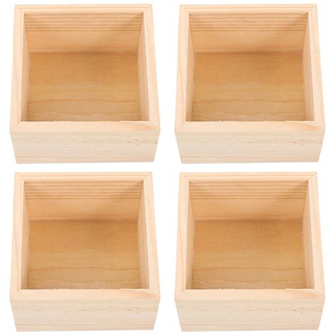 4pcs Wooden Boxes Lidless Wooden Boxes Tabletop Wood Boxes Small Square Wooden Boxes