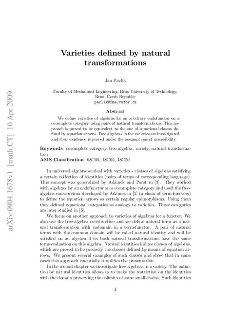Pdf Varieties Defined By Natural Transformations