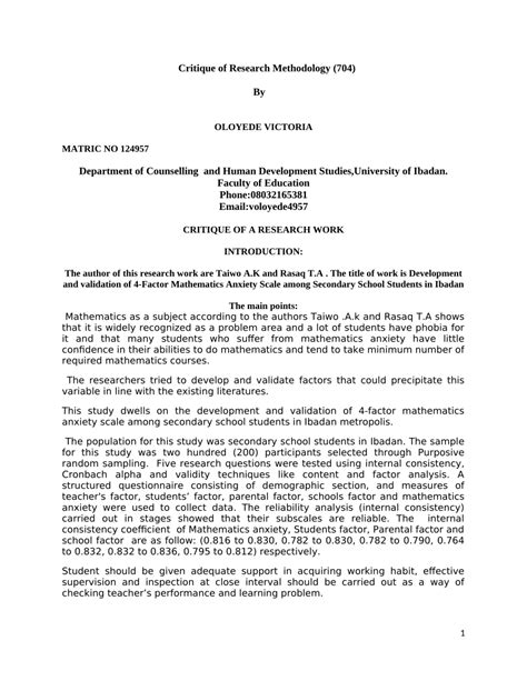Pdf Critique Of Research Methodology 704