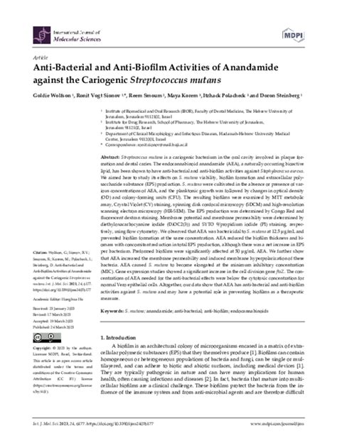 Pdf Anti Bacterial And Anti Biofilm Activities Of Anandamide Against