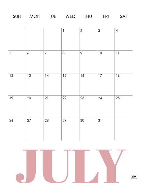 July 2026 Calendars 150 Free Printables Printabulls