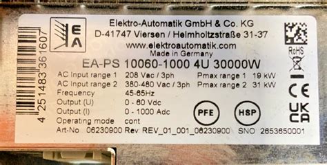 Elektro Automatik Ea Ps 10060 1000 60 V 1000 A Power Supply 4u 30000w
