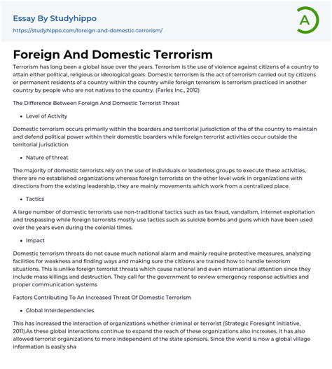 Foreign And Domestic Terrorism Essay Example