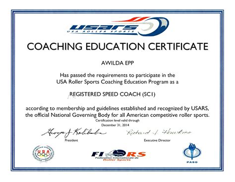 Coach Certificate 2 Skate Lessons In Florida