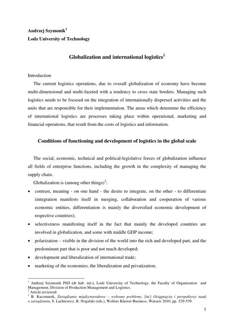 Pdf Globalization And International Logistics