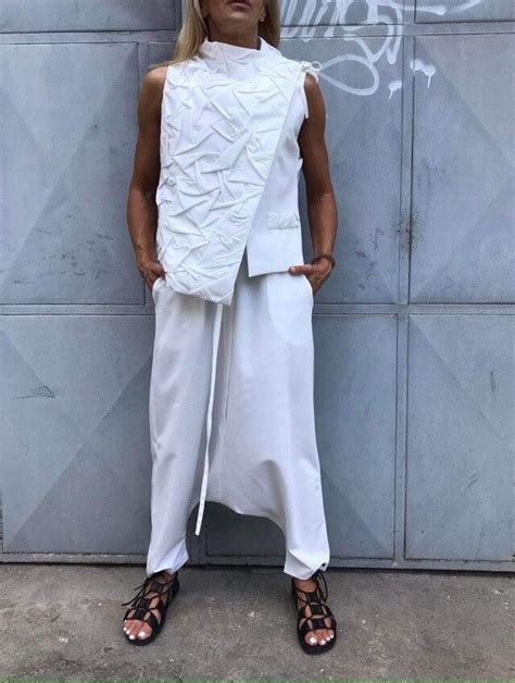 Harem Pants Women Sports Pants White Trousers Drop Crotch Pants