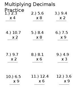 Multiplying Decimals Practice By Brady S Bunch Of Learning TPT