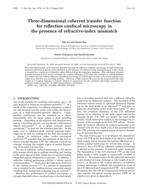 Pdf Three Dimensional Coherent Transfer Function For Reflection Confocal Microscopy In The