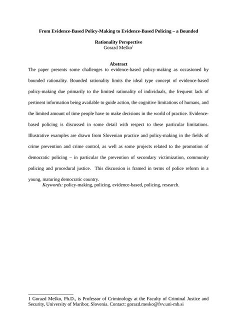 Pdf From Evidence Based Policy Making To Evidence Based Policing A