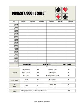 4 Canasta Score Sheets Pdf Word Excel Samples