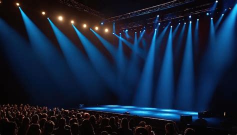 A Stage With A Blue Light And A Large Audience In The Background Premium Ai Generated Image