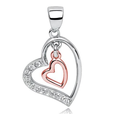 Sydän Kaulakoru Hopeaketjulla Rosegold Heart In Heart With Zirconia