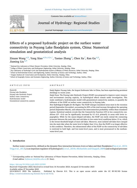 PDF Effects Of A Proposed Hydraulic Project On The Surface Water Connectivity In Poyang Lake