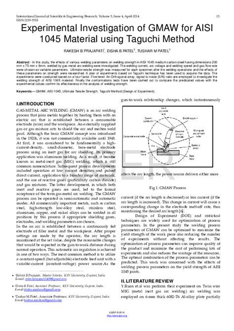 Pdf Experimental Investigation Of Gmaw For Aisi 1045 Material Using