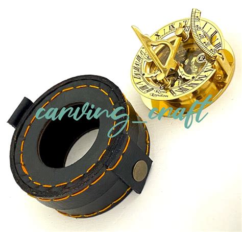 Brass Sundial Compass With Leather Box Nautical Accessories For Men