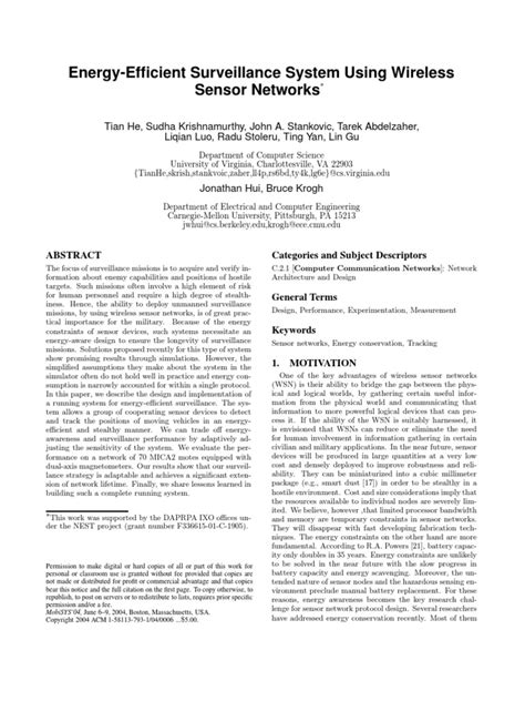 Energy Efficient Surveillance System Using Wireless Sensor Networks Pdf Wireless Sensor