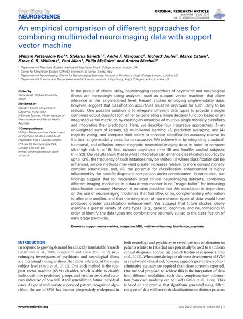 Pdf An Empirical Comparison Of Different Approaches For Combining Multimodal Neuroimaging Data