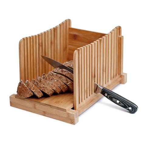 Bamboo Wood Compact Foldable Bread Slicer Box Cutter With Cutting Board