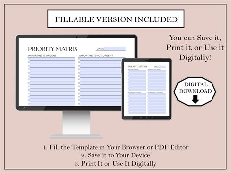 Priority Matrix Printable Priorities Planner Decision Matrix Eisenhower Matrix A A