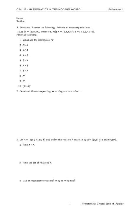 Mmw Pset 1 Problem Set Ged 102 Mathematics In The Modern World