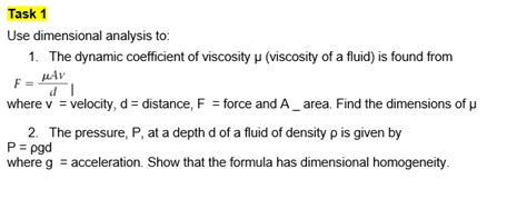 Solved Use Dimensional Analysis To 1 The Dynamic