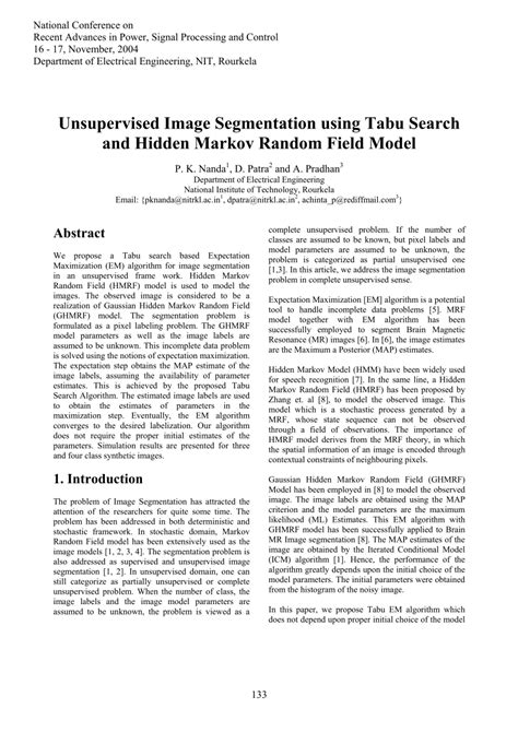 Pdf Unsupervised Image Segmentation Using Tabu Search And Hidden