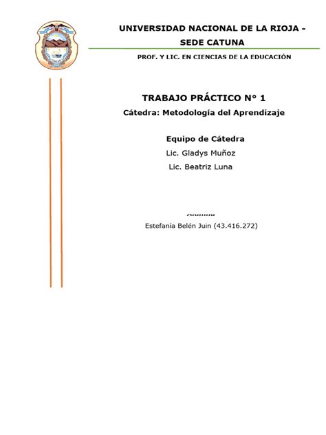 Tp 1 Metodologia Del Aprendizaje Estefania Juink Jj Klj Klj Pdf Aprendizaje Sicología