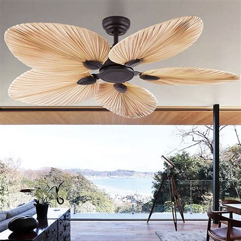 Palm Leaf Inverter Timed Silent 52 Flush Mount Ceiling Fan Modern