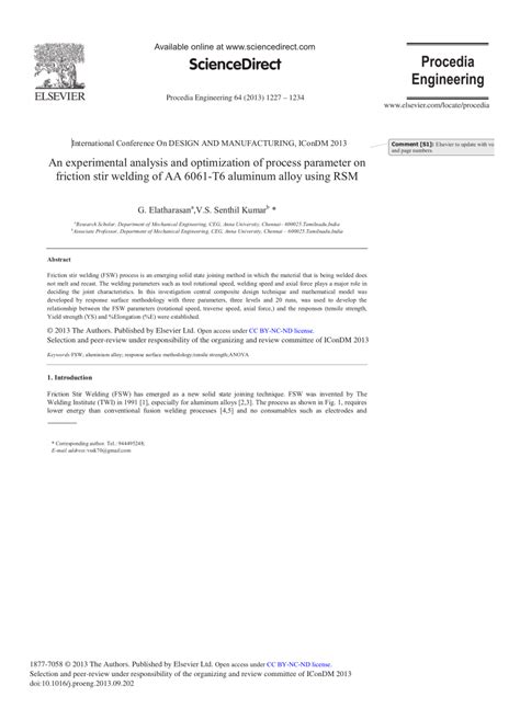 Pdf An Experimental Analysis And Optimization Of Process Parameter On